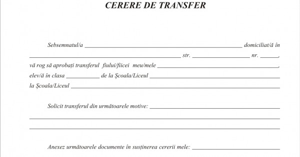 Adresa - Cerere transfer elev A4, imprimate scolare, imprimate scolare ieftine, Tipografia Fistem